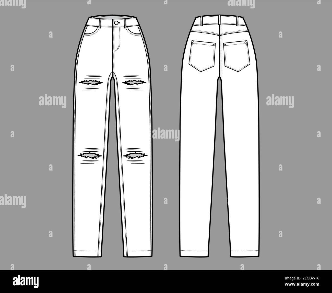 Ripped Jeans distressed Denim pants technical fashion illustration with ...