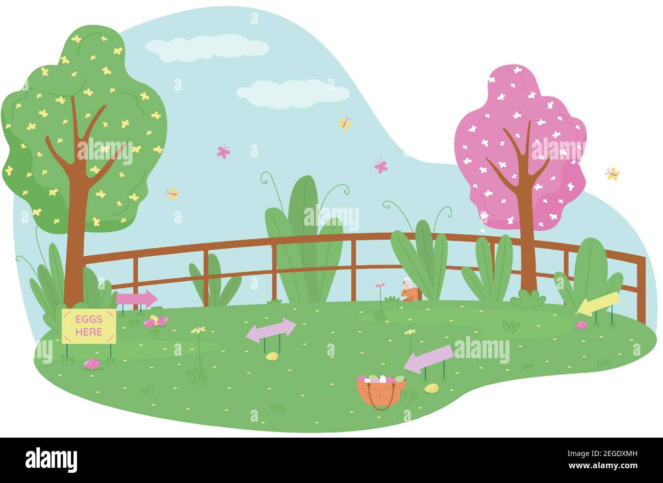 Park for easter egg hunt 2D vector web banner, poster Stock Vector ...