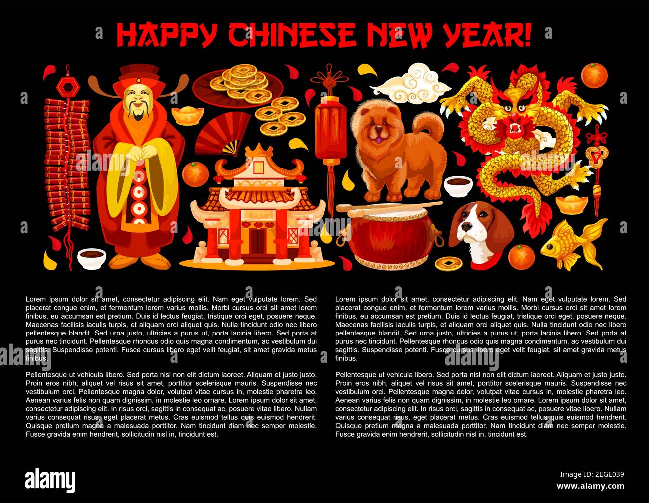 Happy Chinese New Year poster of traditional Chinese symbols for lunar ...