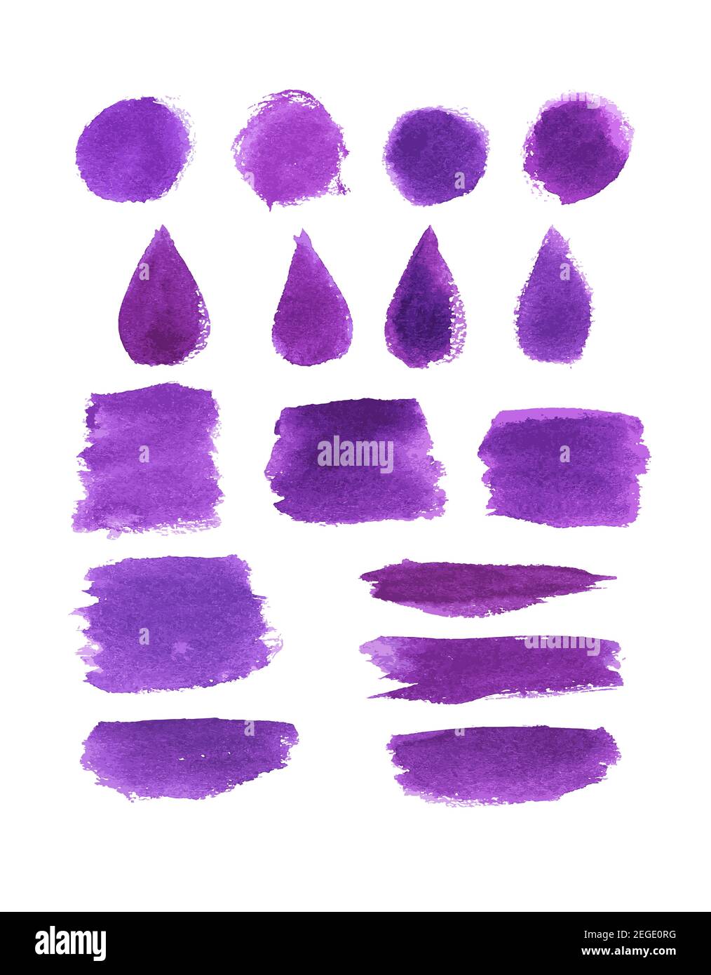 Watercolor brush stroke set. Violet paint brushstroke, round stain and ...