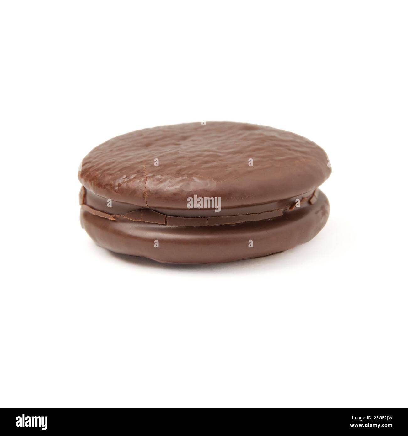 A chocolate cake chokopie isolated on a white background side view ...