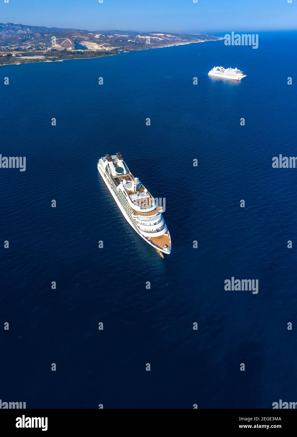 Aerial view of two cruise ships near the coast Stock Photo - Alamy