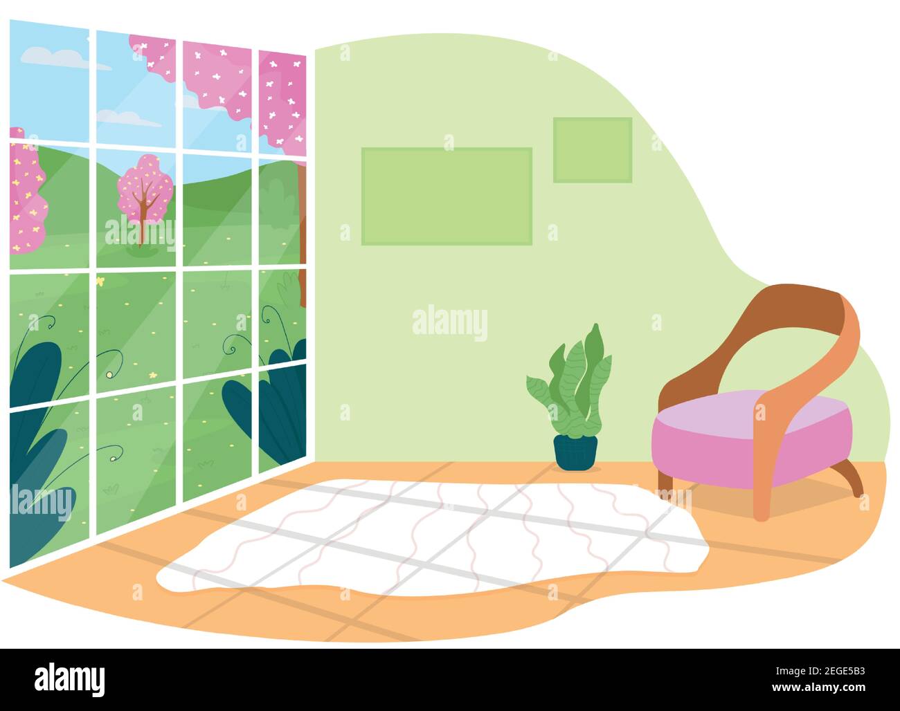 House with panoramic view on park 2D vector web banner, poster Stock ...