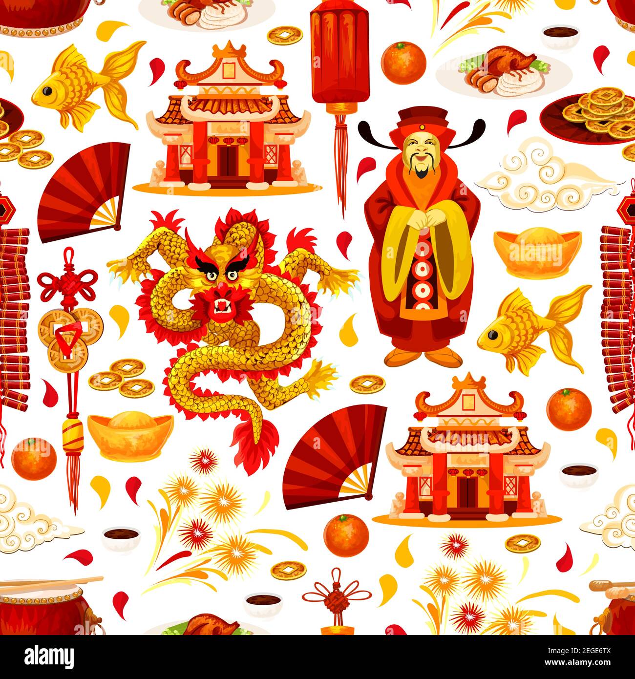 Chinese lunar New Year holiday traditional symbols seamless pattern ...