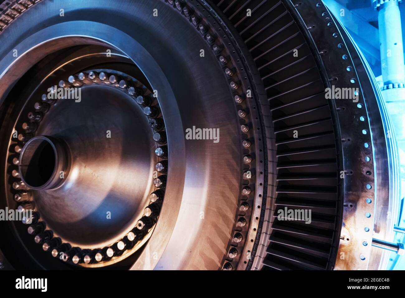 Turbine generator rotor with blades and discs, interior view. Elements ...