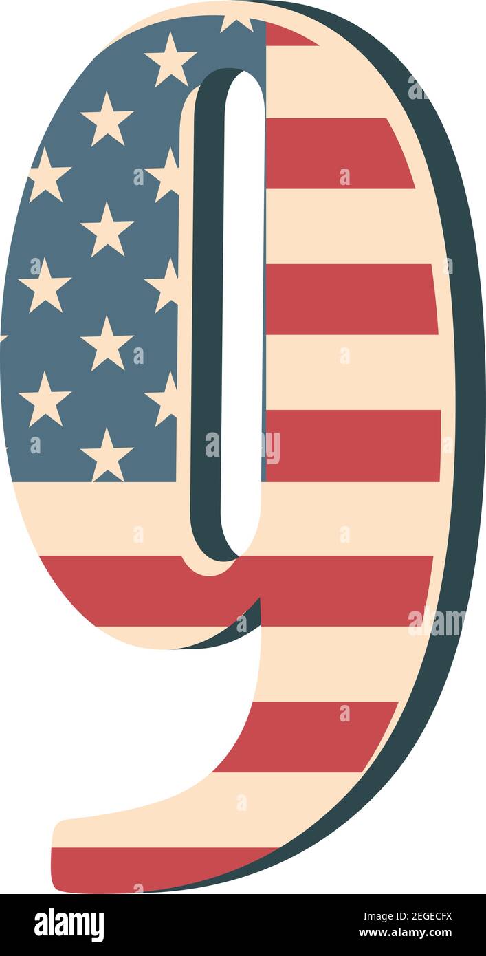 Capital 3d number nine with american flag texture isolated on white ...
