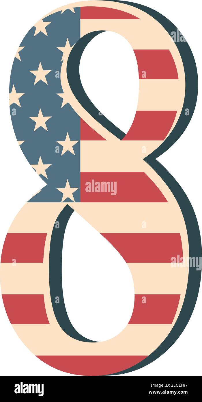 Capital 3d number eight with american flag texture isolated on white ...