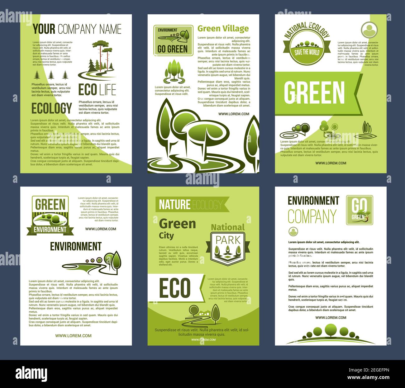 Ecology vector poster template set. Green city, eco nature park and ...