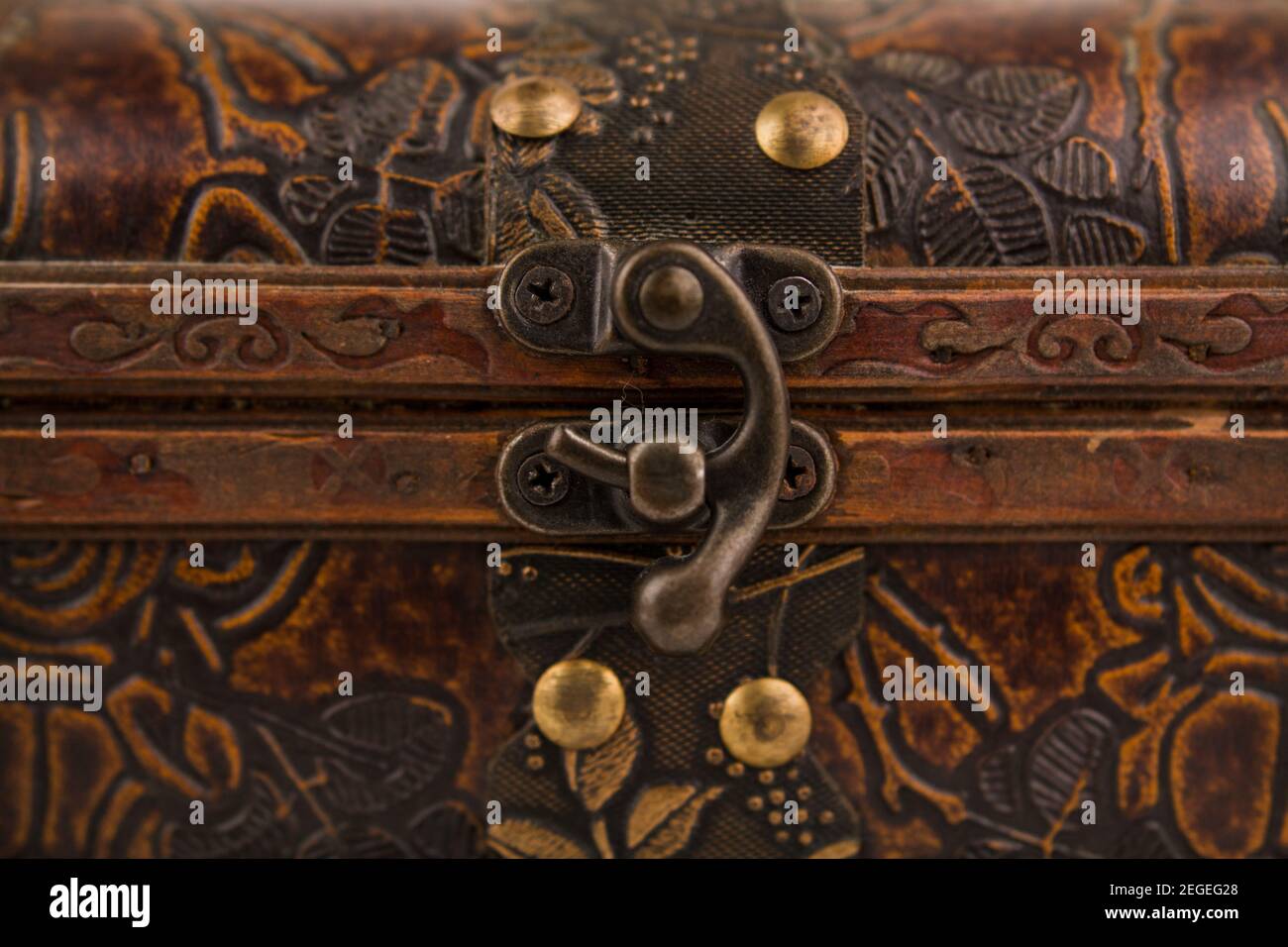 an old wooden chest with a closed lock Stock Photo - Alamy