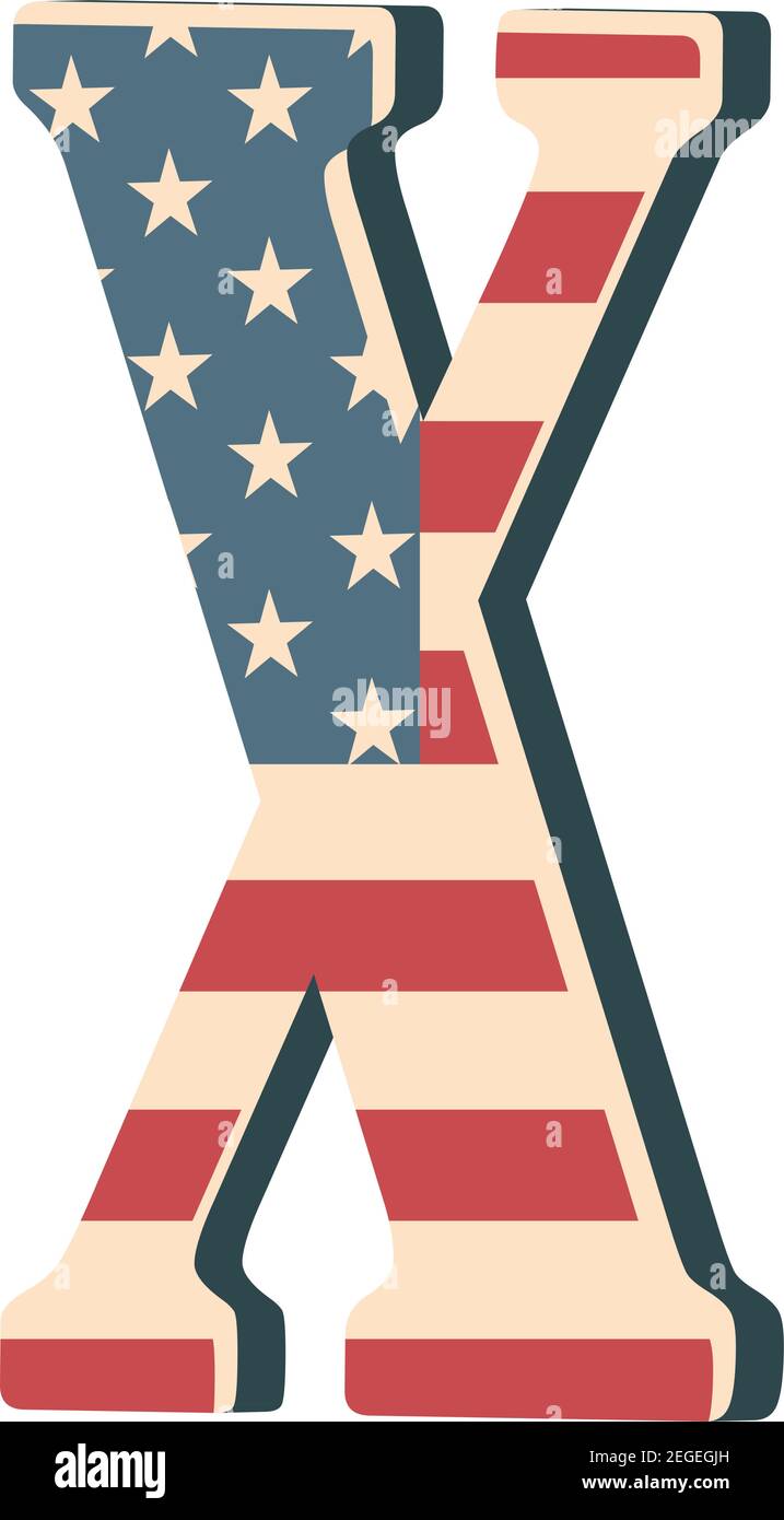 Capital 3d letter X with american flag texture isolated on white ...