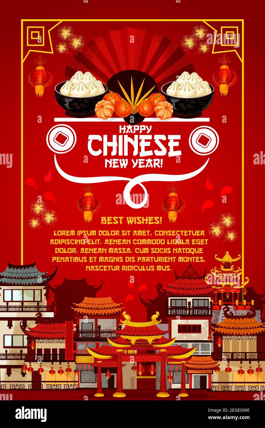 Happy Chinese New Year greeting card for China lunar holiday of ...