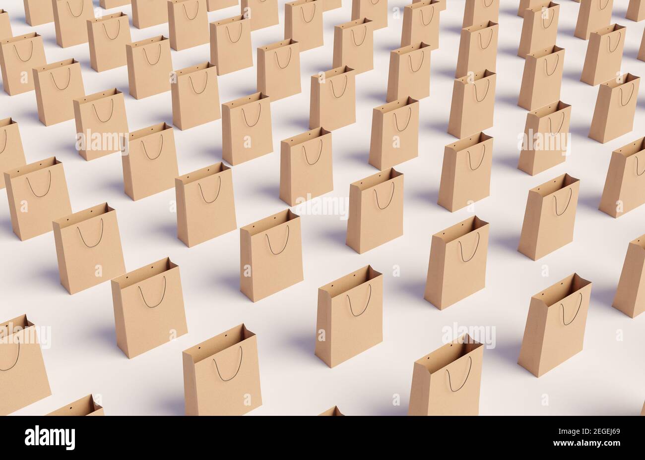 pattern of cardboard shopping bags on white background. 3d render Stock ...