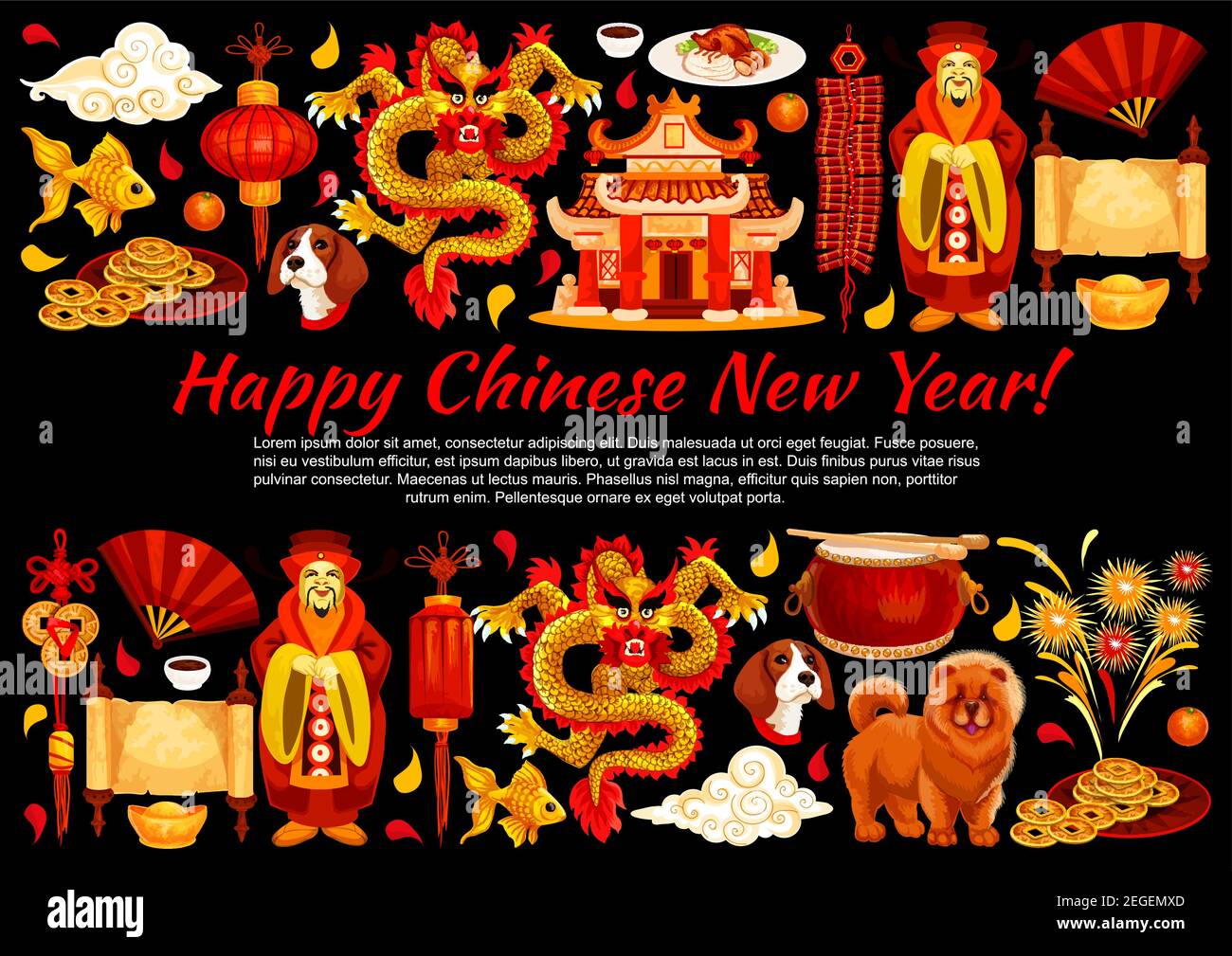 Chinese Lunar New Year banner of oriental Spring Festival. Red lantern ...
