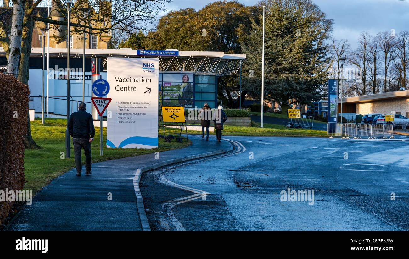 People walking to vaccination centre, Royal Highland Showground ...