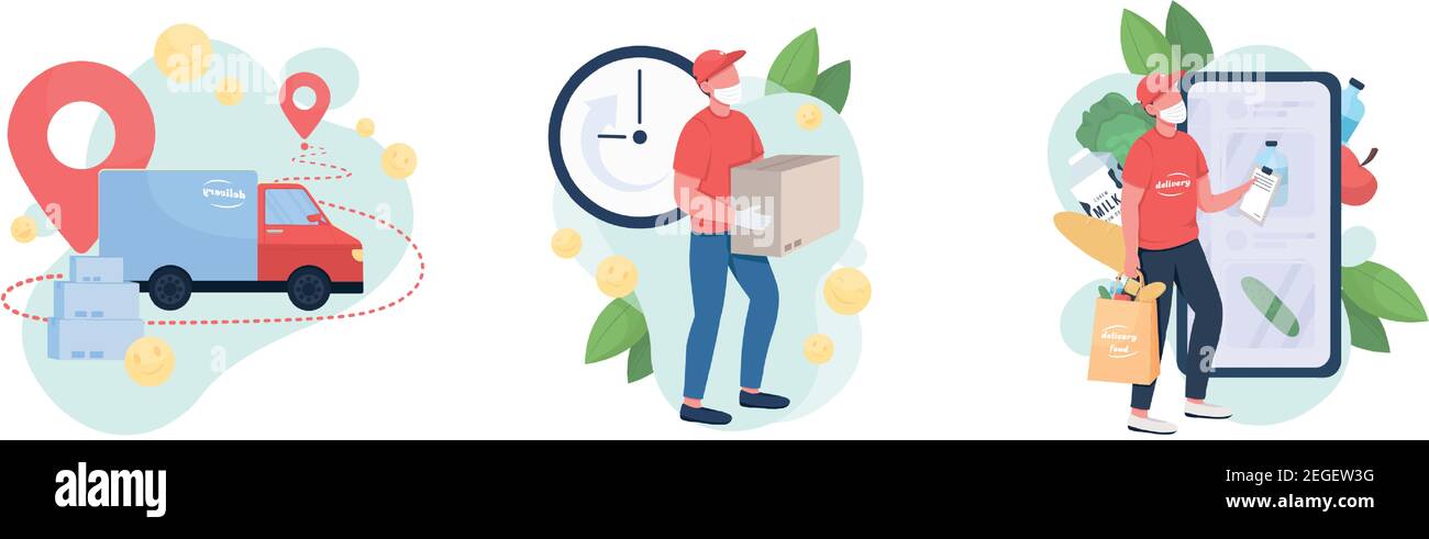 Package delivery flat concept vector illustration set Stock Vector ...