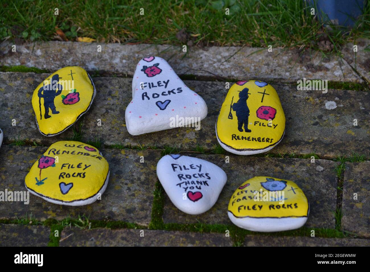Painted Rocks / Stones - Remembrance Day - Filey - Yorkshire - UK Stock ...