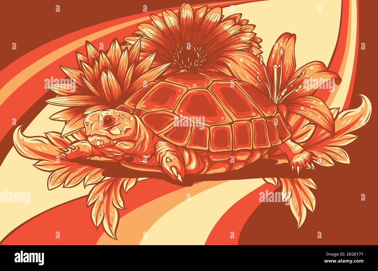 turtle with flower designs vector illustration art Stock Vector Image ...
