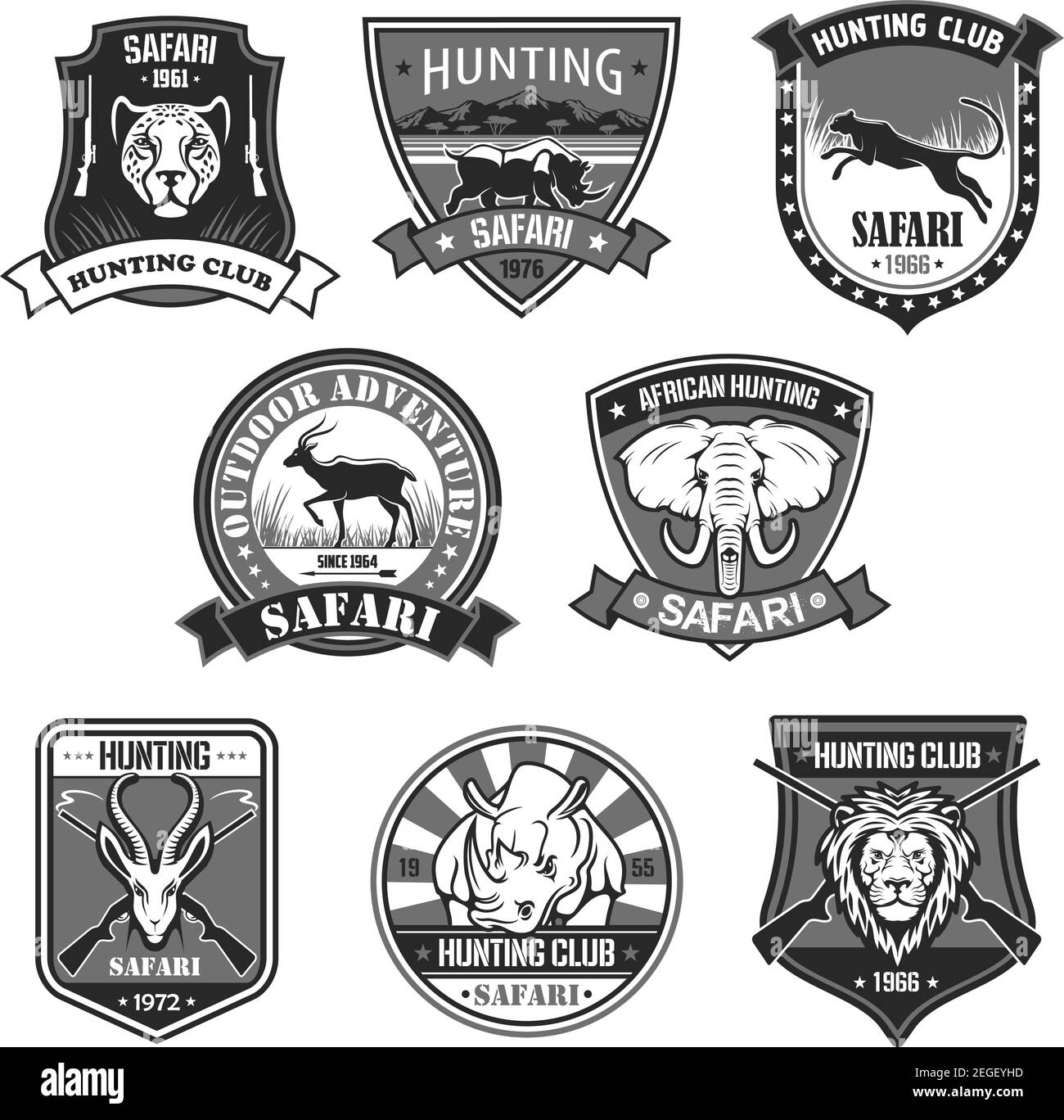 African safari animal hunting club and outdoor adventure badge set ...