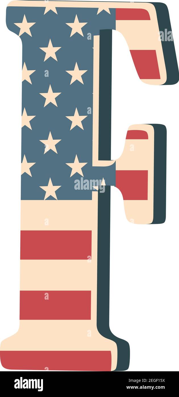 Capital 3d letter F with american flag texture isolated on white ...