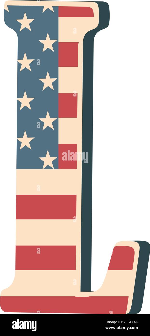 Capital 3d letter L with american flag texture isolated on white ...