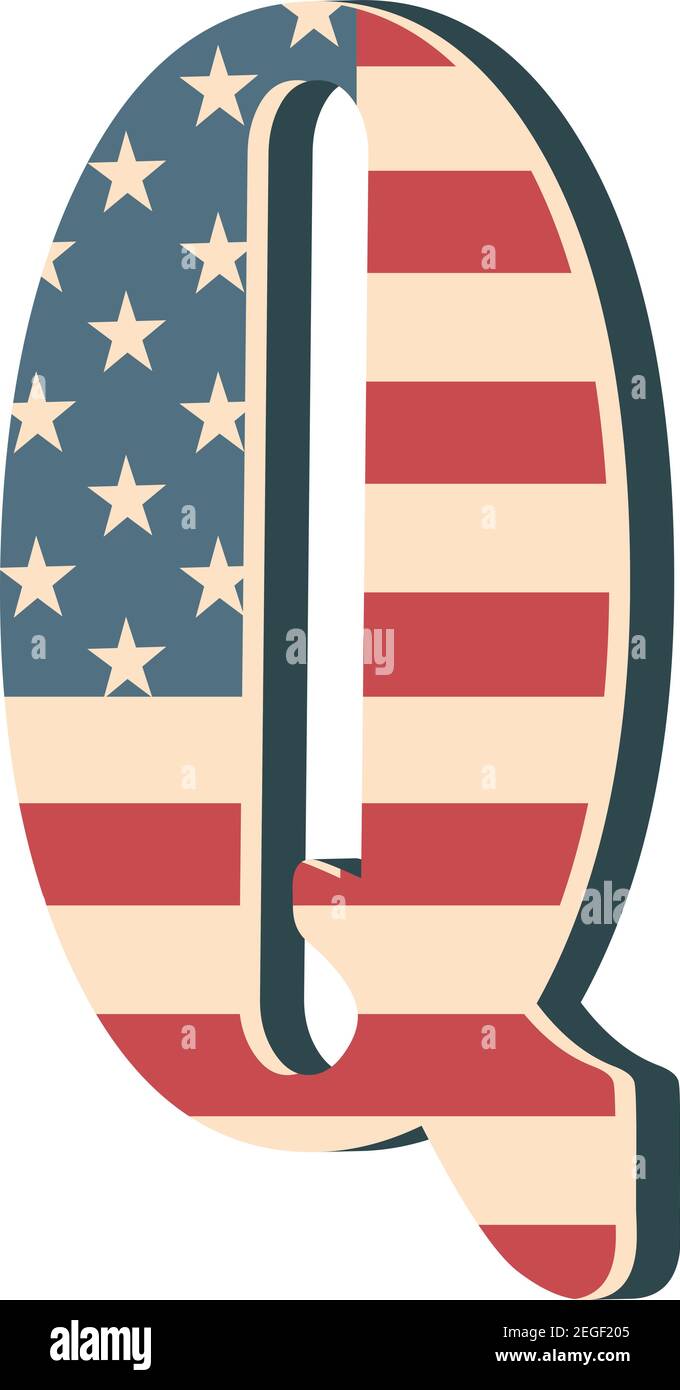 Capital 3d letter Q with american flag texture isolated on white ...