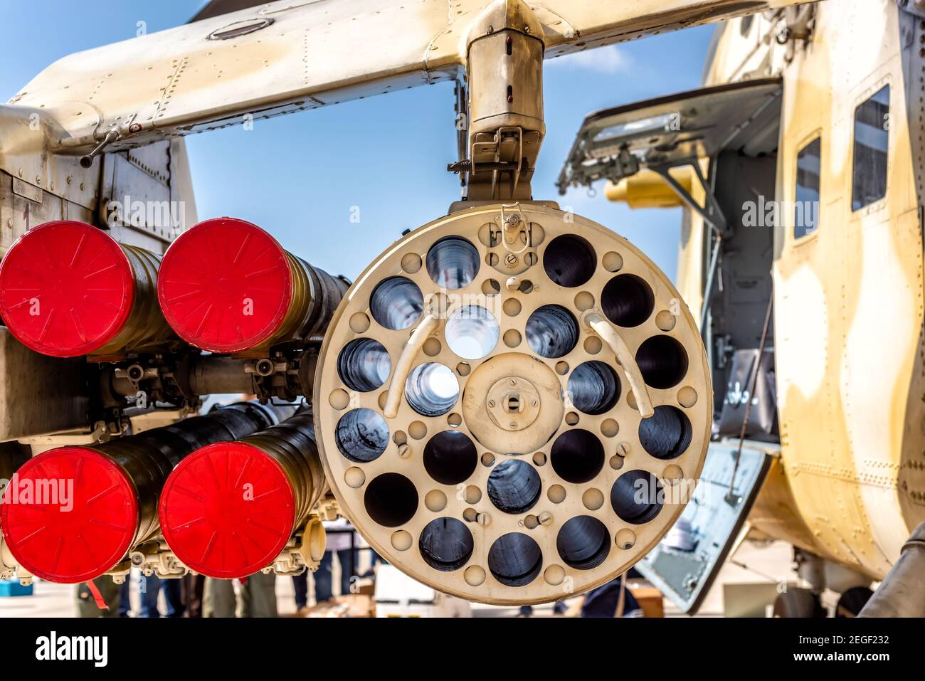 Rocket launchers of a military helicopter Stock Photo - Alamy