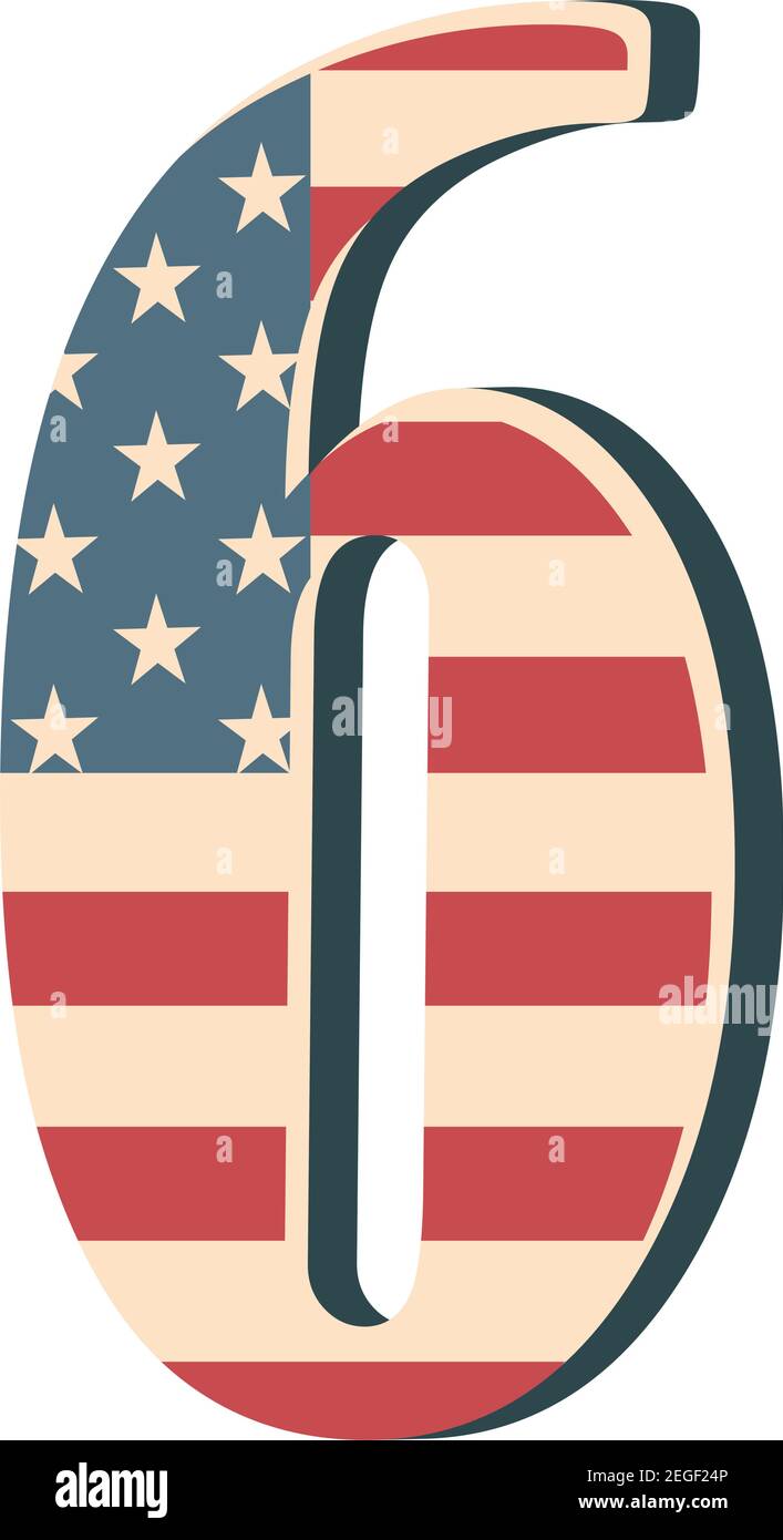 Capital 3d number six with american flag texture isolated on white ...