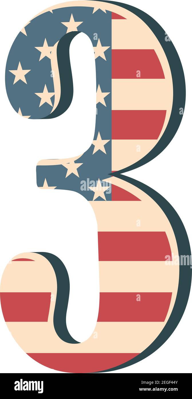 Capital 3d number three with american flag texture isolated on white ...