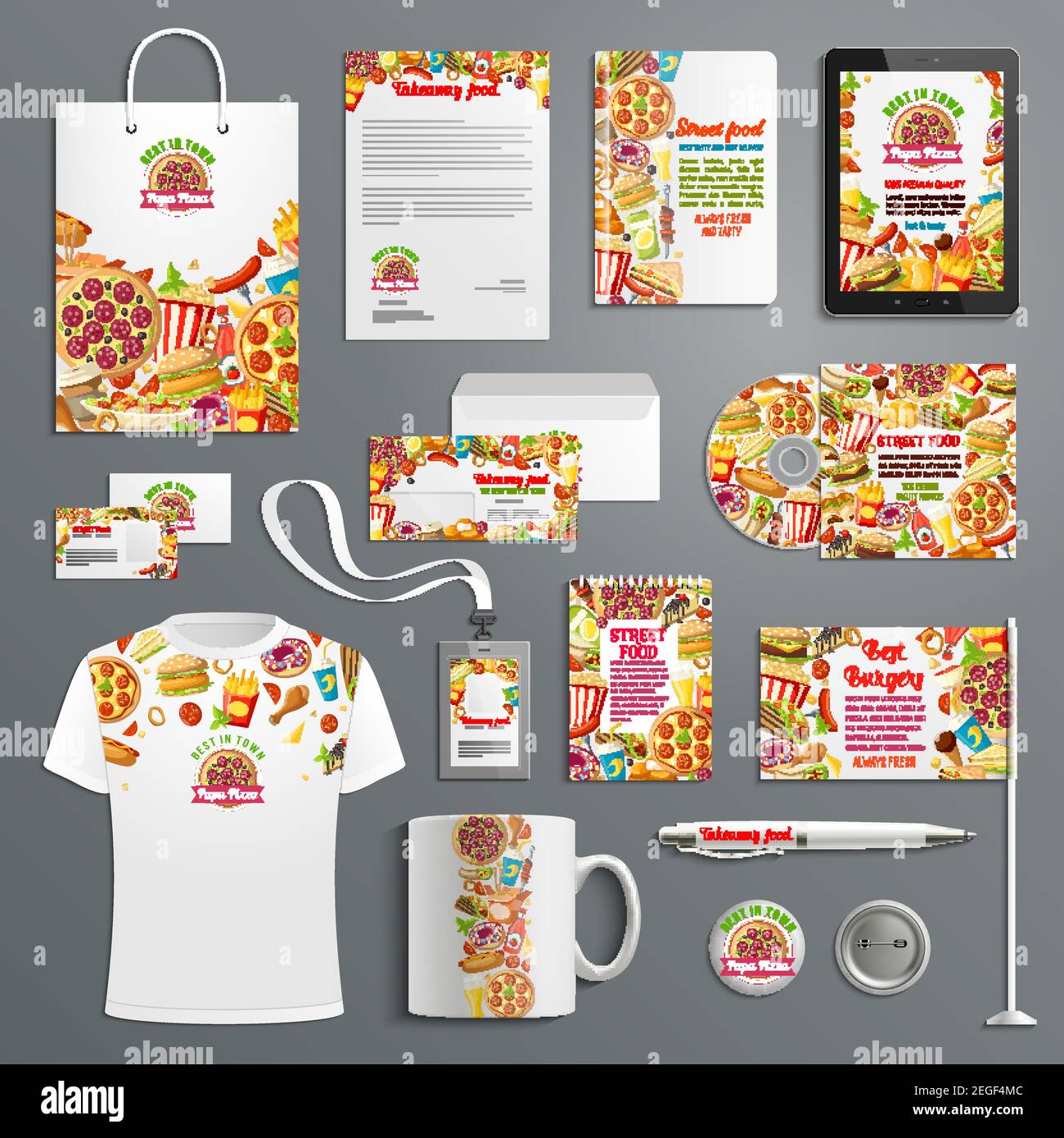 Fast food restaurant corporate identity template set with burger, hot ...