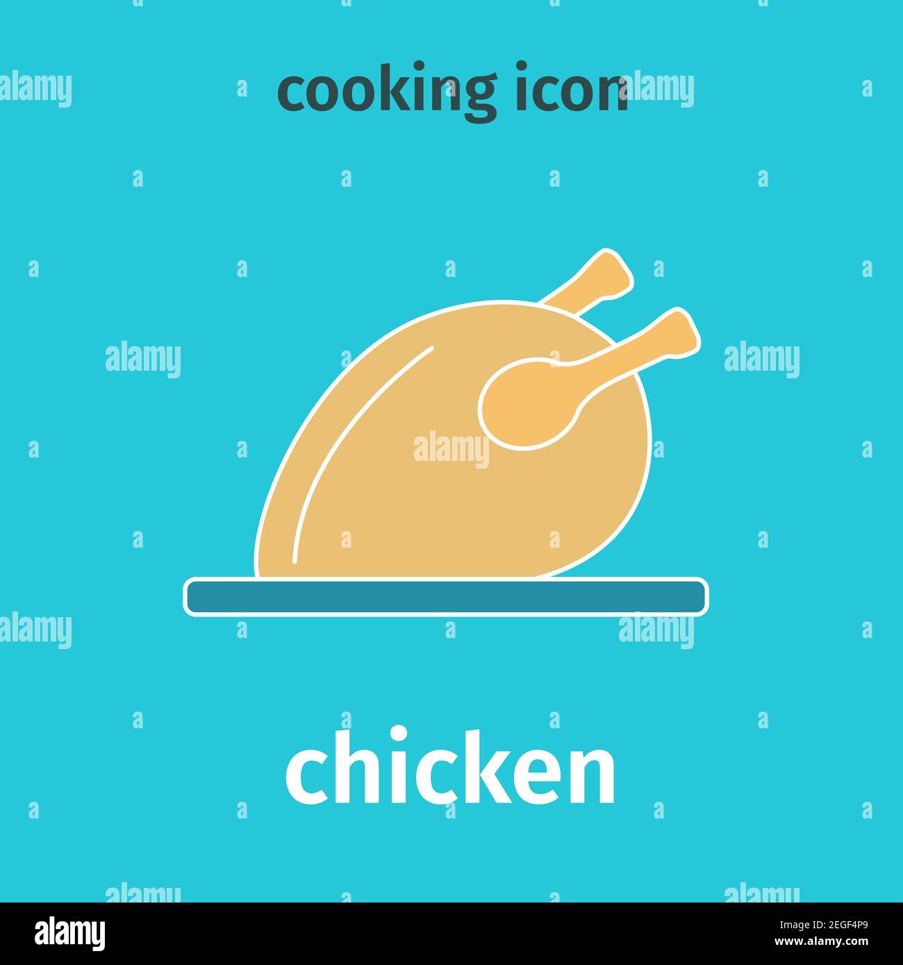 Grilled chicken color icon. Vector. Chicken on a tray, flat ...
