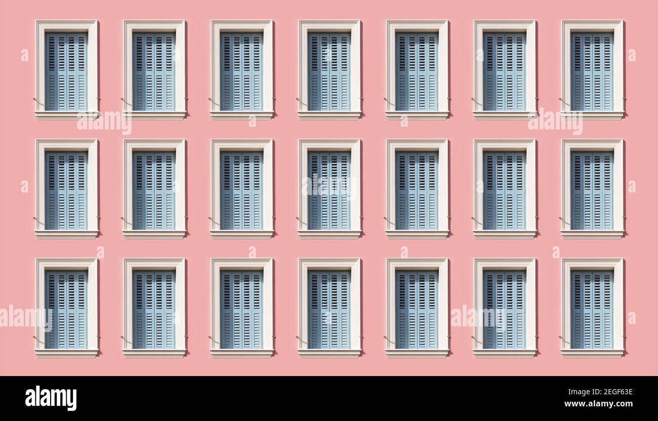 Window wooden shutters on pastel pink color painted wall background ...