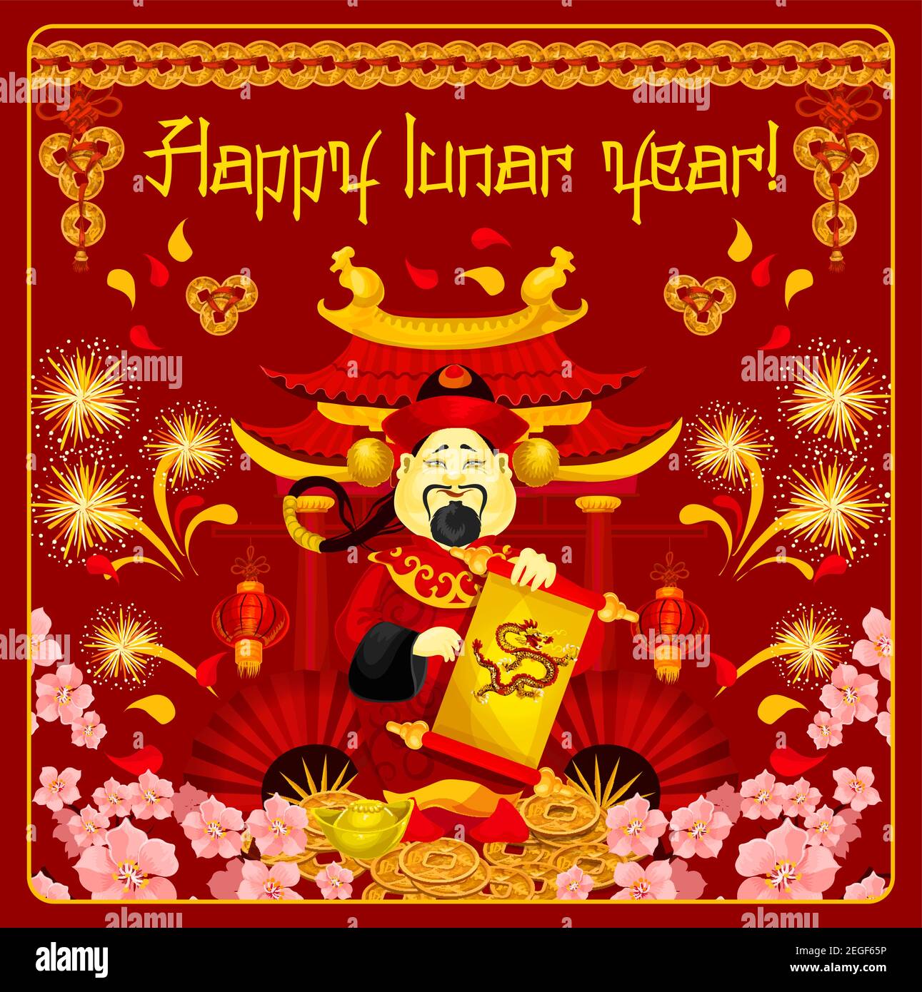 Chinese god of prosperity greeting card for Happy Lunar Year design ...