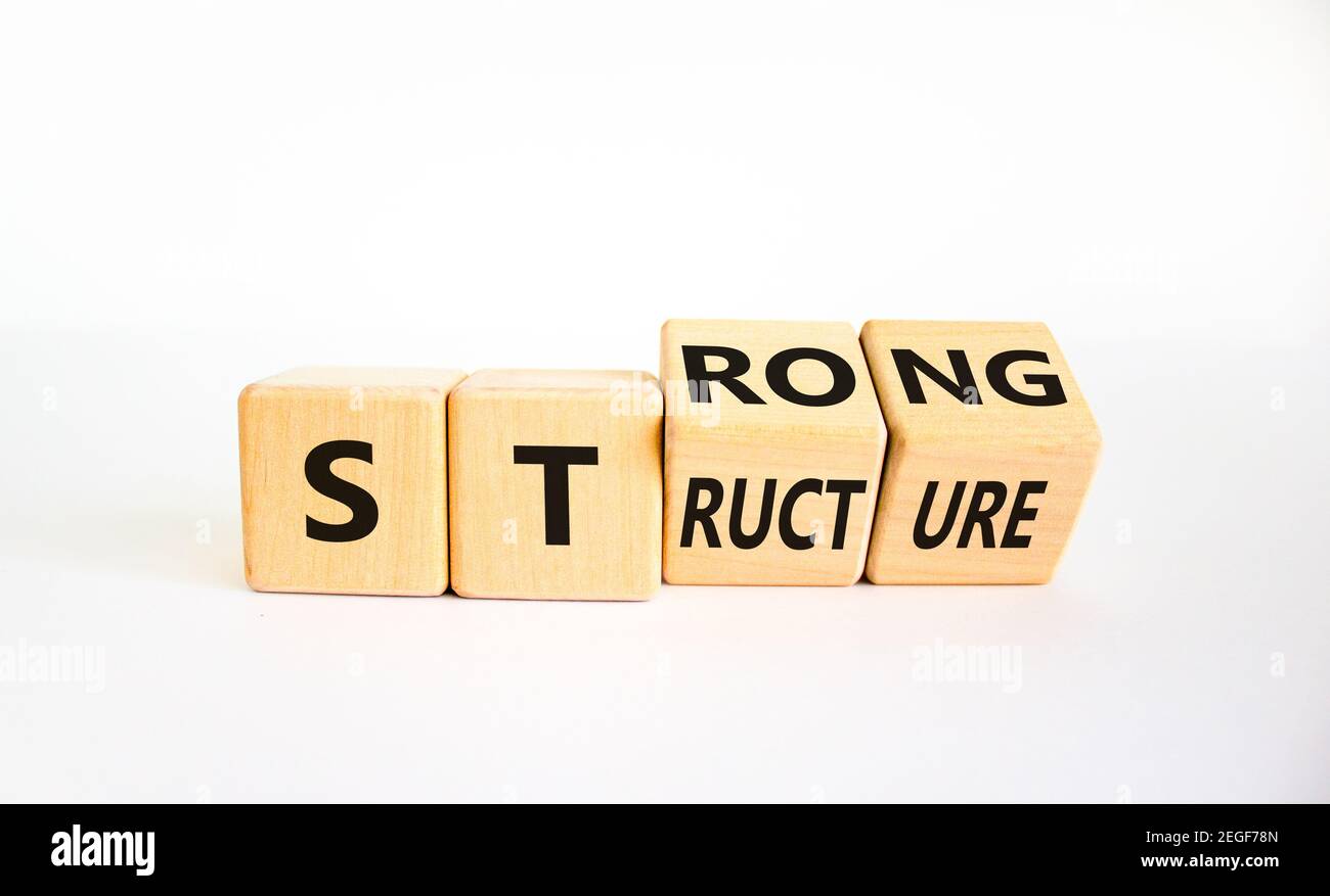 Strong structure symbol. Turned wooden cubes with words 'strong ...