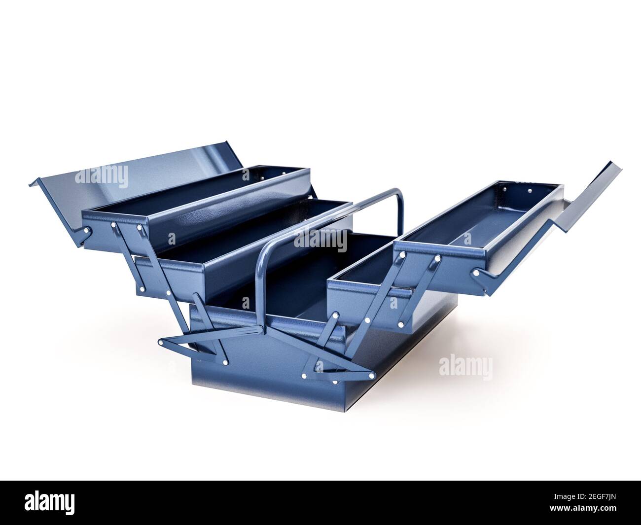 Blue metal toolbox open over white background Stock Photo - Alamy