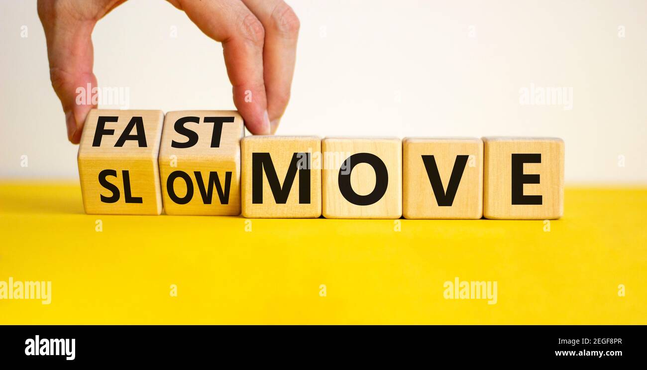 Time to fast move symbol. Businessman turns a wooden cube and changes ...