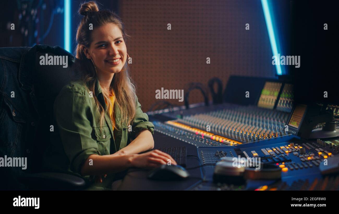Stylish, Beautiful Female Audio Engineer Working in Music Recording ...
