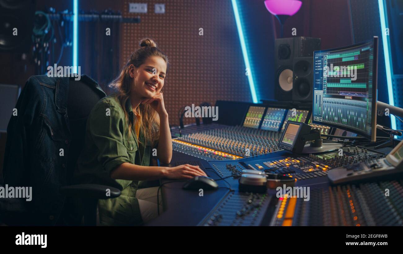 Stylish, Beautiful Female Audio Engineer Working in Music Recording ...