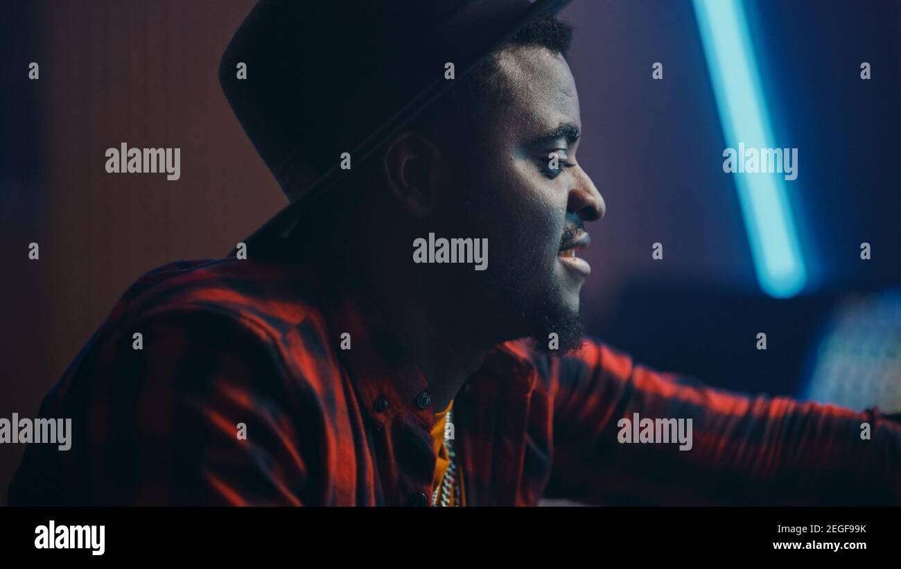 Close-up Portrait of Audio Engineer, Musician, Artist Works in the ...