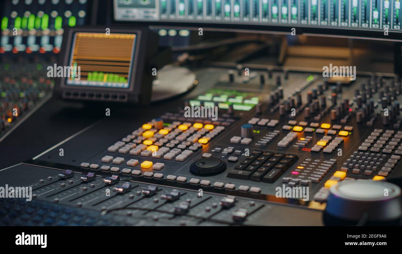 Close-up Shot of a Surface Control Desk Equalizer Mixer. Buttons ...