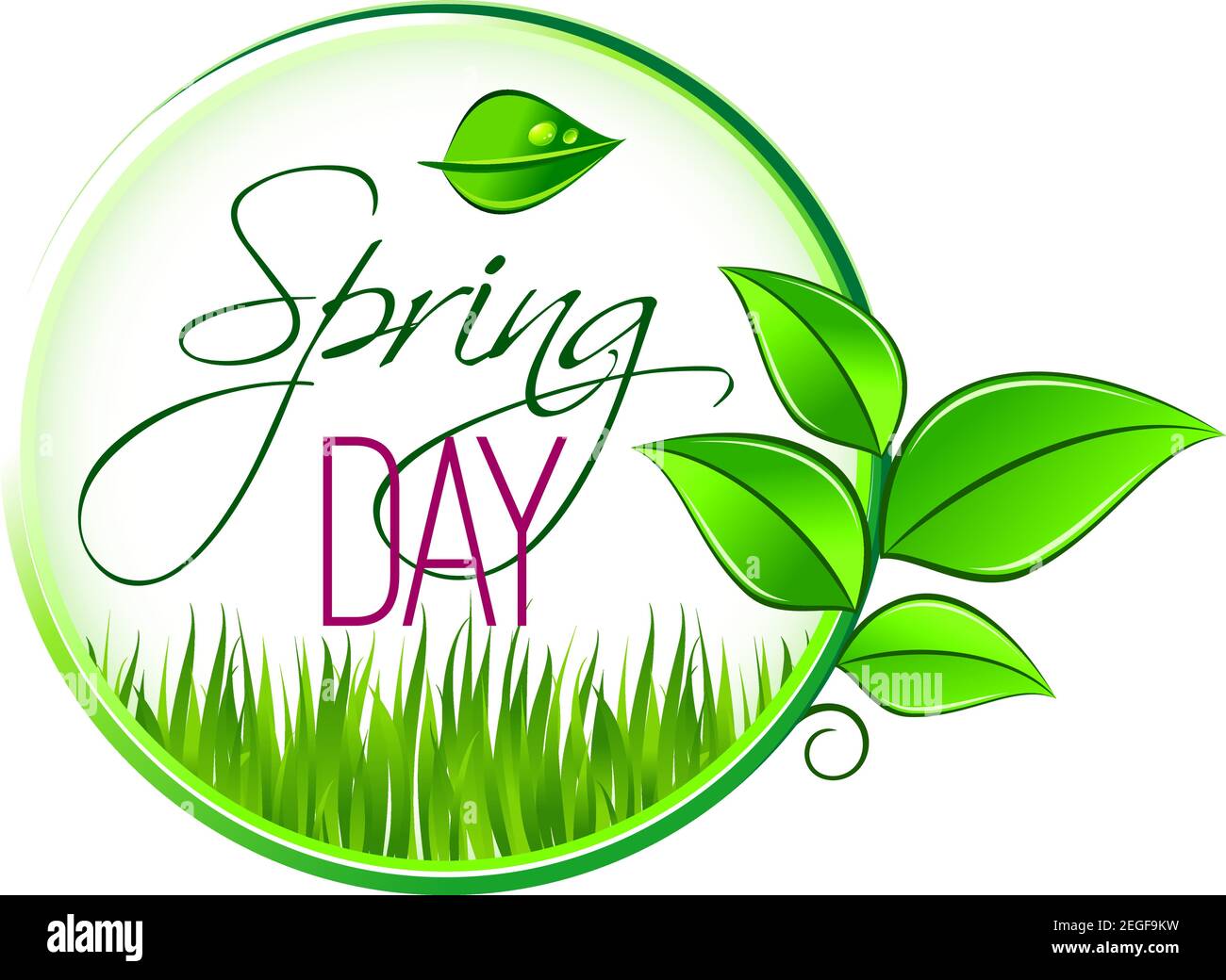 Spring days season green leaf and growing grass icon for springtime ...