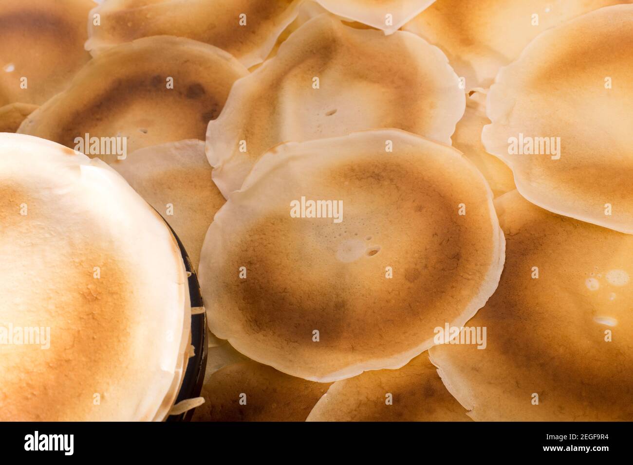 stack of pancakes on the frying pan, copy space Stock Photo - Alamy
