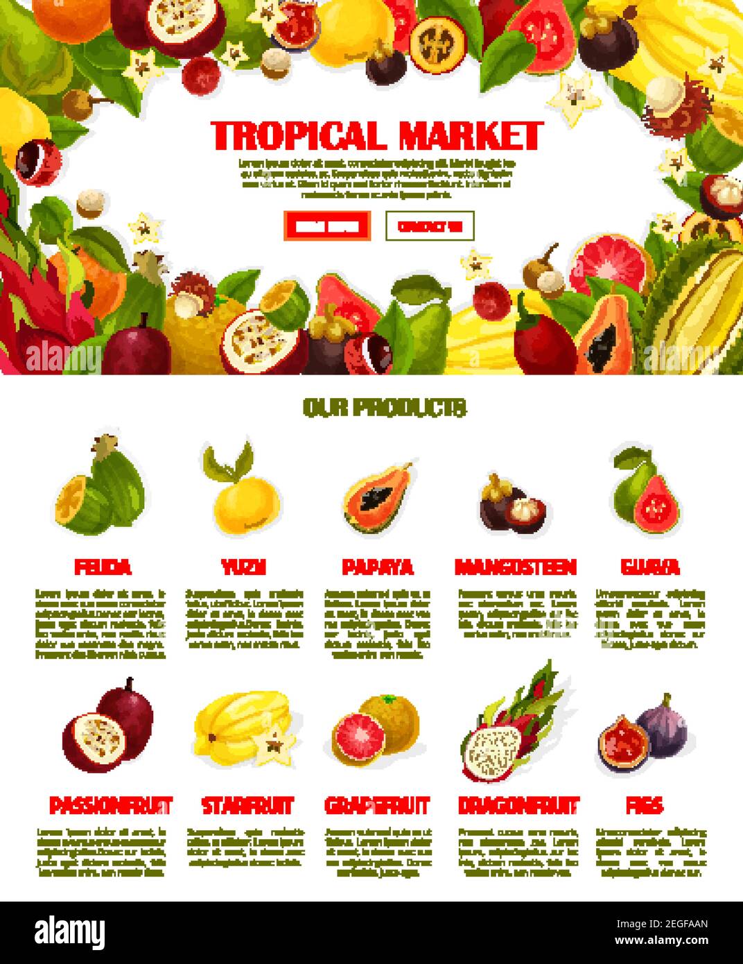 Exotic tropical fruits poster or shop landing page template. Vector ...