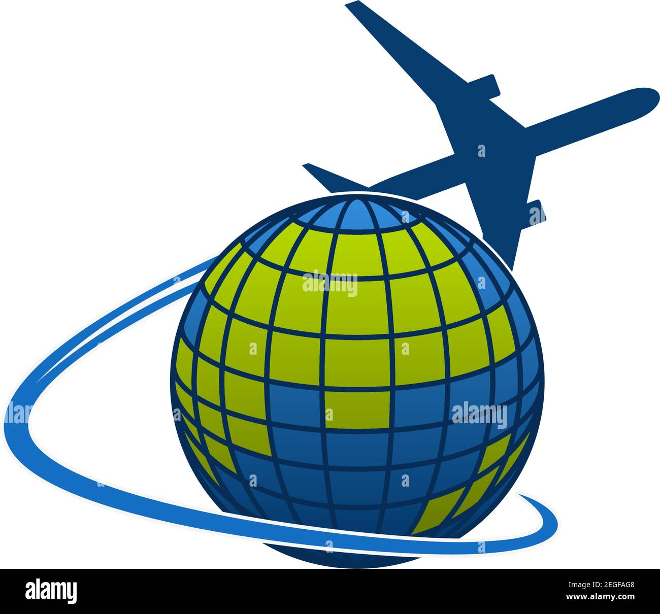 Airplane flying around world globe icon for travel agency or ...