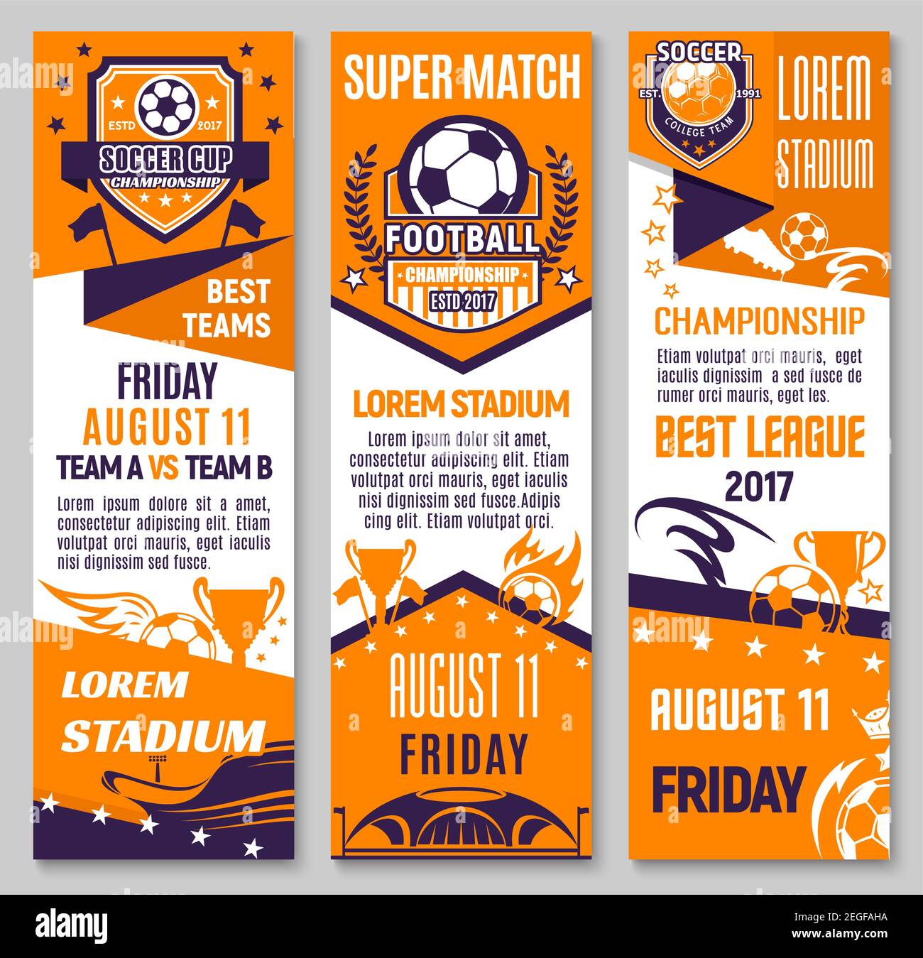 Soccer championship match banner of football sport game. Soccer ball ...