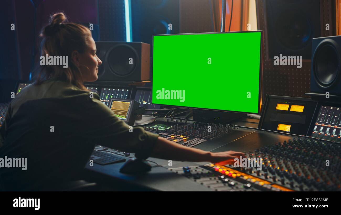 Portrait of Stylish Female Audio Engineer Producer Working in Music ...