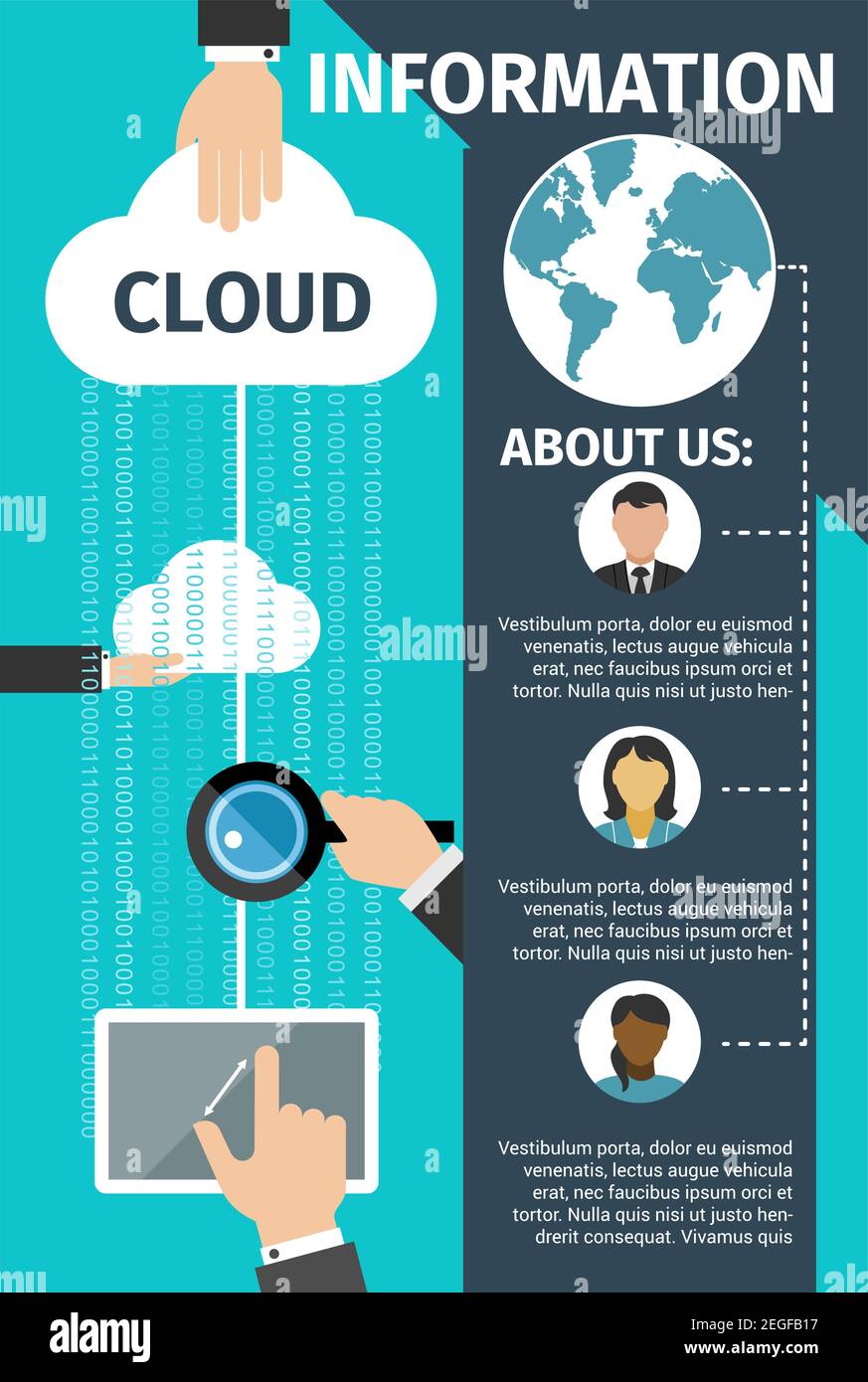 Internet cloud data technology poster or landing page. Vector flat ...