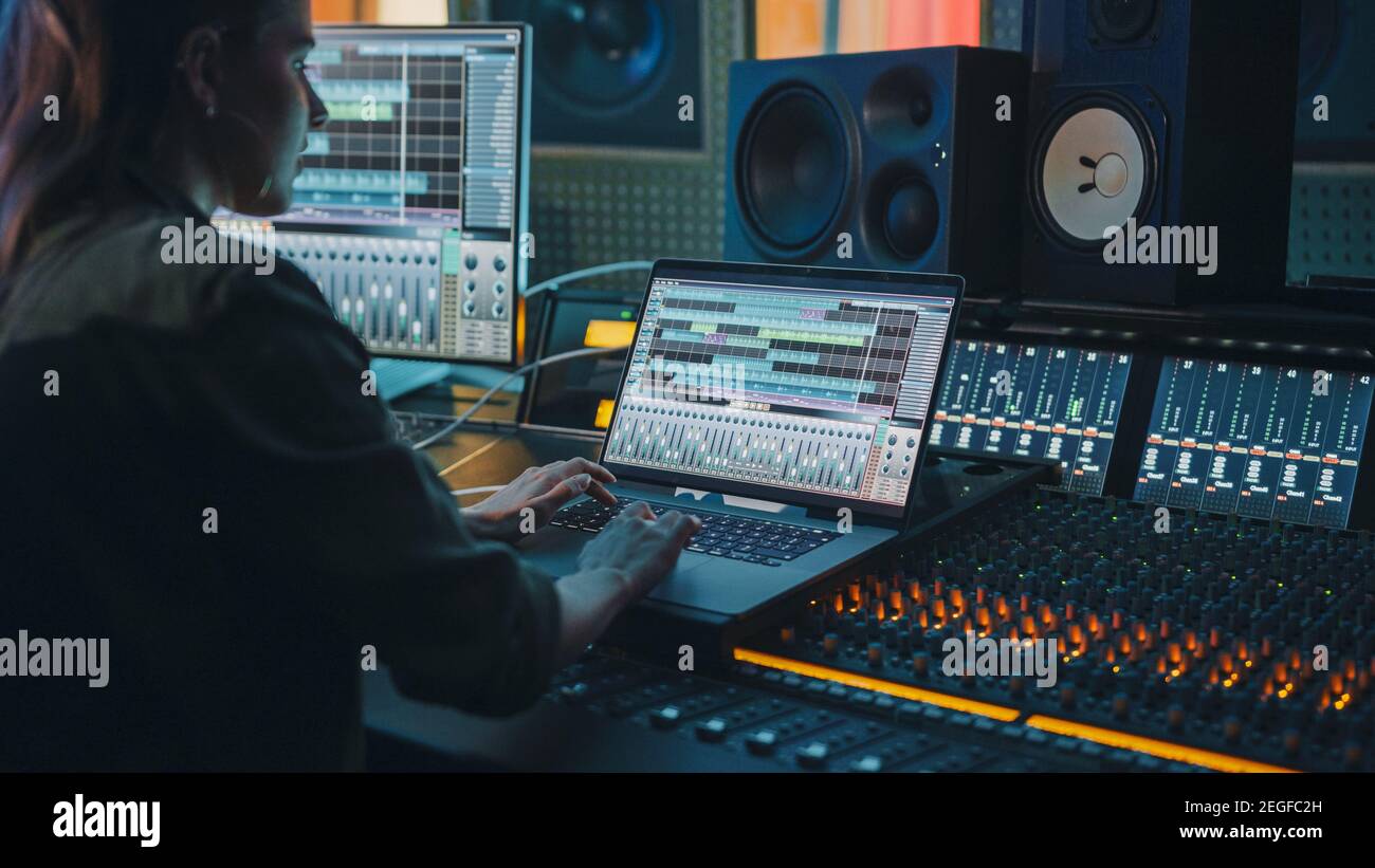 Modern Music Record Studio Control Desk with Laptop Screen Showing User ...