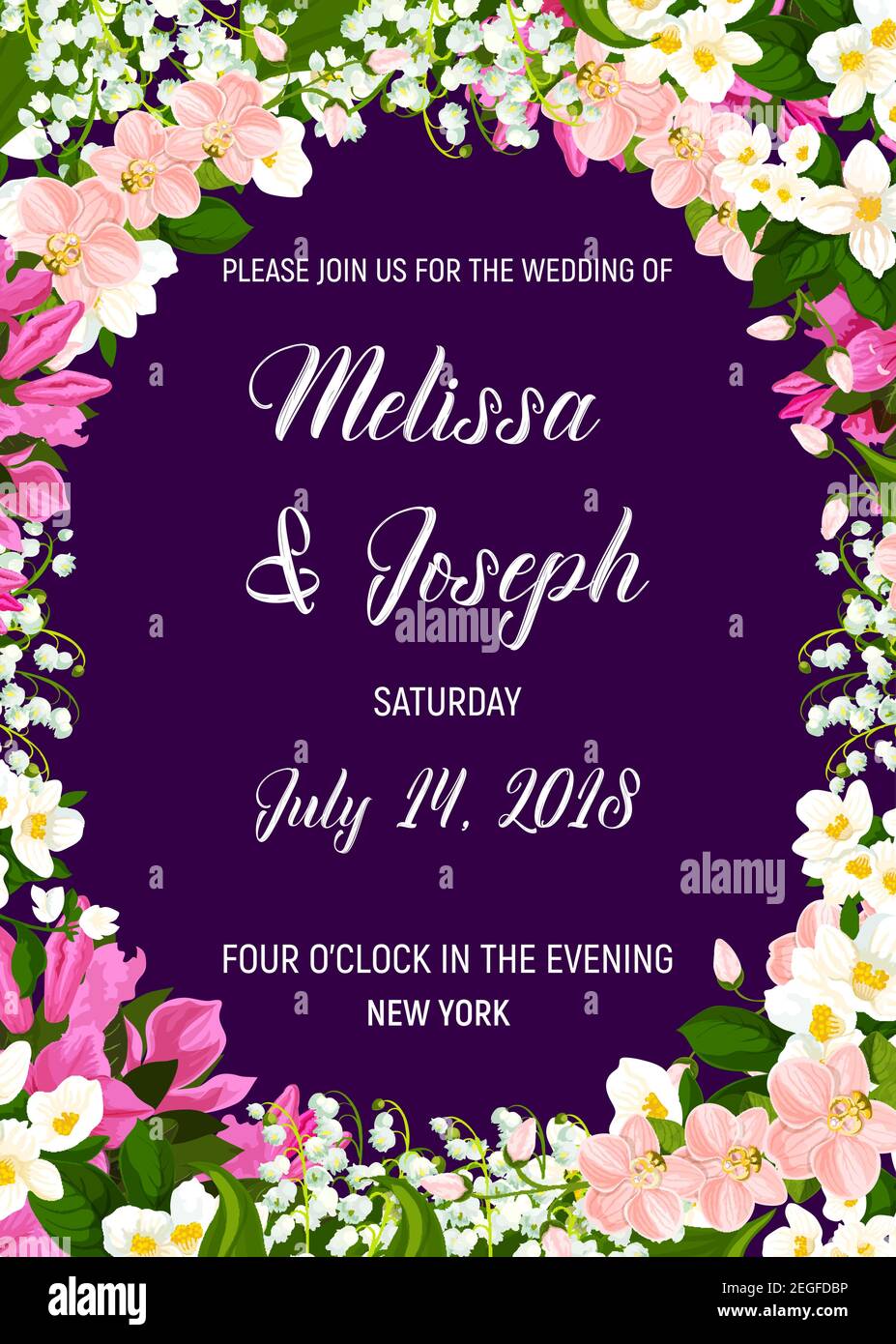 Wedding invitation banner template with blooming flower frame border ...