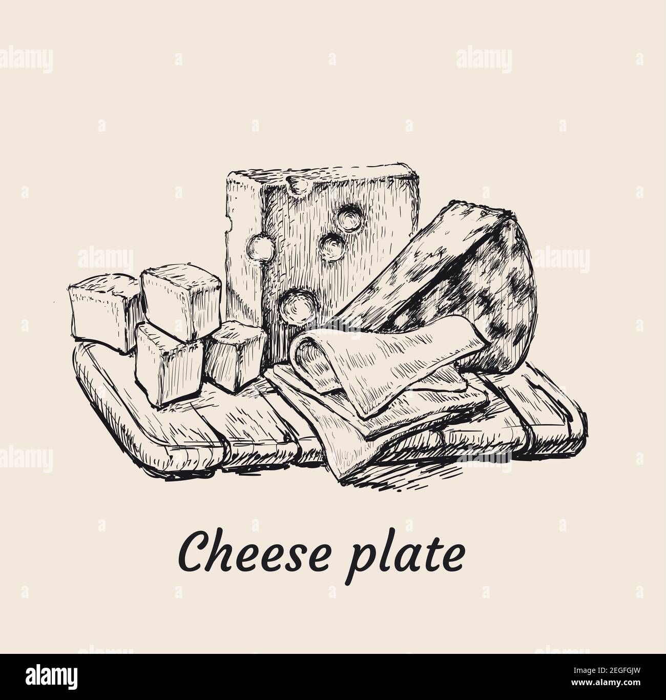 Cheese Plate Hand Drawing Vector Illustration Stock Vector Image & Art ...