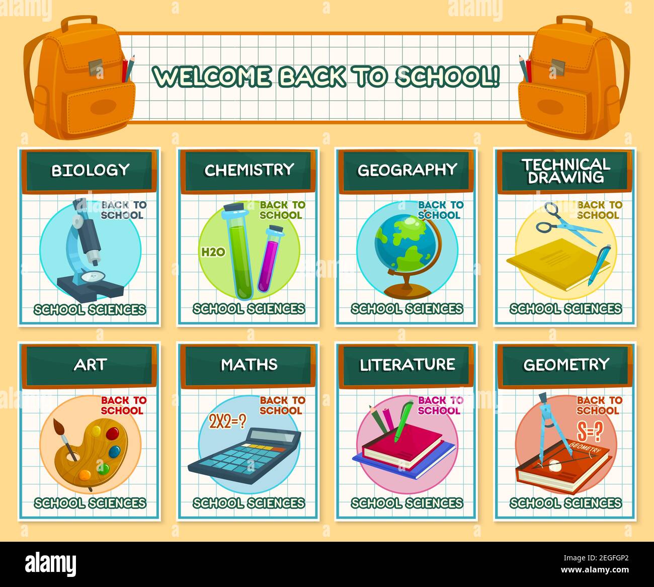 Welcome Back to School lesson science posters design template. Vector ...